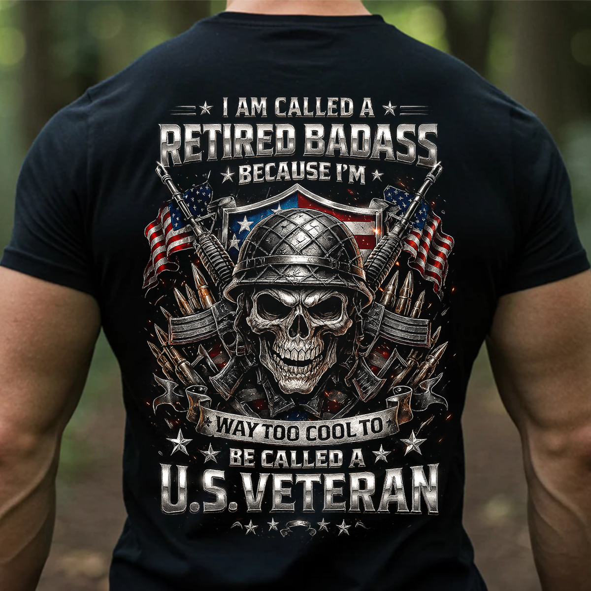 Retired Badass Skull T-Shirt – Cool U.S. Veteran Military Tee – Vibe Cozy
